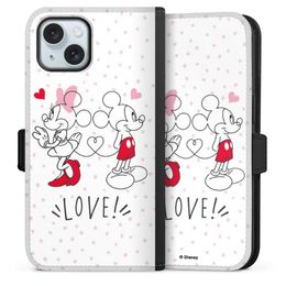 DeinDesign iPhone 15 Handy Klapph&uuml;lle Handyh&uuml;lle aus Kunst Leder schwarz Flip Case Disney Valentine'S Day Sideflip mit Lasche