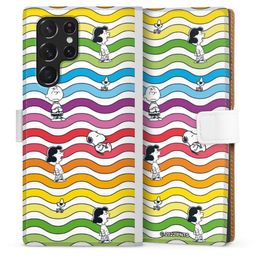 DeinDesign Galaxy S22 Ultra Handy Klapph&uuml;lle Handyh&uuml;lle aus Kunst Leder wei&szlig; Flip Case Snoopy Muster Peanuts Sideflip mit Lasche