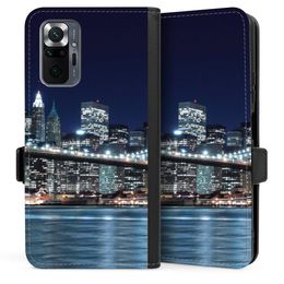 DeinDesign Xiaomi Redmi Note 10 Pro Handy Klapph&uuml;lle Handyh&uuml;lle aus Kunst Leder schwarz Flip Case Usa Brooklyn Bridge New York Sideflip mit langer Lasche