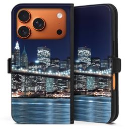 DeinDesign iPhone 17 Pro Handy Klapph&uuml;lle Handyh&uuml;lle aus Kunst Leder schwarz Flip Case Usa Brooklyn Bridge New York Sideflip mit Lasche