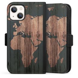DeinDesign Galaxy A51 Handy Klapph&uuml;lle Handyh&uuml;lle aus Kunst Leder schwarz Flip Case Wooden Look Map World Map Sideflip mit Lasche