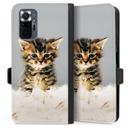 DeinDesign Xiaomi Redmi Note 10 Pro Handy Klapph&uuml;lle Handyh&uuml;lle aus Kunst Leder schwarz Flip Case Cat Pet Feather Sideflip mit langer Lasche