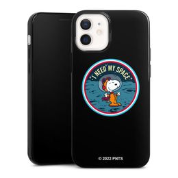 DeinDesign iPhone 12 mini Handy Slim Case extra d&uuml;nn Silikon Handyh&uuml;lle schwarz H&uuml;lle Peanuts Weltall Snoopy Silikon Slim Case