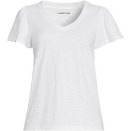 LANDS' END Shirt mit kurzen Flatter&auml;rmeln und V-Ausschnitt, Damen,  Wei&szlig;, Baumwolle, by Lands' End