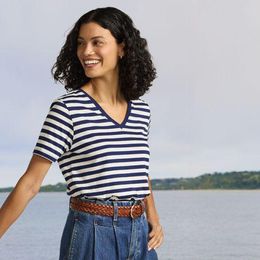 LANDS' END Supima Kurzarm-Shirt mit V-Ausschnitt, Damen,  Blau, Baumwolle, by Lands' End