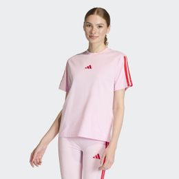 Damen T-Shirt "ESSENTIALS 3-STREIFEN COTTON"clear pink, pure ruby, Gr. XS, adidas Sportswear, Obermaterial: 100% Baumwolle, Shirts, klassische