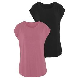 Lascana Longshirt 'mit stark gerundetem Saum' mehrfarbig Gr. 32/34 f&uuml;r Damen. Mit Rundhals. Bequem. Nachhaltig.