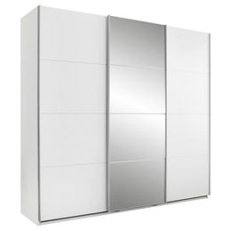 Boxxx Schwebet&uuml;renschrank, Wei&szlig;, Glas, Holzwerkstoff, 5 F&auml;cher, 215x204x63 cm, Schrankfront mit Spiegel, Schlafzimmer, Kleiderschr&auml;nke, Kleiderschr&auml;nke mit Spiegel