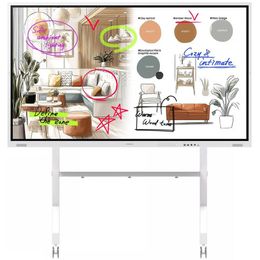 Samsung Flip WM85FX Flipchart 214,63 cm 85 Zoll inkl. Neomounts FL50-575WH1 MOVE Go XL Rollwagen