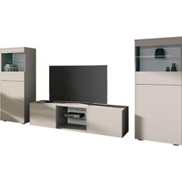 borchardt M&ouml;bel Wohnwand BORCHARDT M&Ouml;BEL, beige, Wohnzimmer, Kastenm&ouml;bel-Sets, "Scala, Mediawand 3-teilig mit 2 Vitrinen und Lowboard", Mit Griffen oder