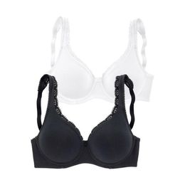 PETITE FLEUR BY LASCANA T-Shirt-BH schwarz+wei&szlig; Gr. 100E. Mit B&uuml;gel. Nachhaltig.