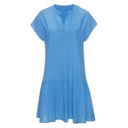 VIVANCE BY LASCANA Blusenkleid 'aus strukturierter Ware mit Volant' blau Gr. 44 f&uuml;r Damen. Mit V-Ausschnitt. Figurumspielend. Nachhaltig.