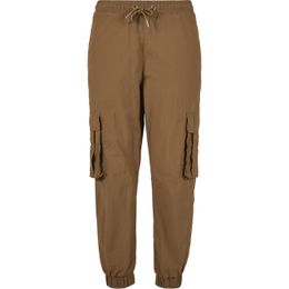 Urban Classics Damen Cargohose "Urban Classics Damen Ladies High Waist Crinkle Nylon Cargo Pants", braun, Gr. S, unifarben, 100% Polyamid, Hosen