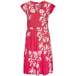 Lascana Sommerkleid mehrfarbig Gr. 34 f&uuml;r Damen. V-Ausschnitt und Allover-Druck. Figurumspielend. Nachhaltig.