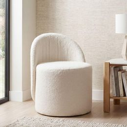 FineBuy Sitzhocker Teddy Stoff 40cm Creme Stoffhocker Rund Polsterhocker R&uuml;ckenlehne