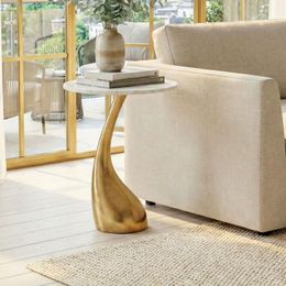 FineBuy Beistelltisch 45cm Gold Marmor Wohnzimmertisch Alu Sofatisch Couchtisch Rund