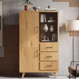 FineBuy Hochschrank 188cm Eiche Dekor Standschrank mit T&uuml;ren Schubladen Mehrzweckschrank