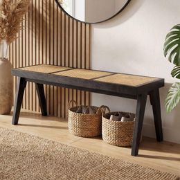 FineBuy Sitzbank Rattan Massivholz 120cm Bettbank Holzbank Flurbank Design Bank Handmade