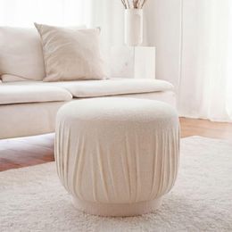 FineBuy Sitzhocker Stoff 50cm Creme Stoffhocker Rund Polsterhocker Beistellhocker Klein