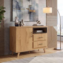 FineBuy Sideboard Eiche Dekor 116cm Kommode Anrichte Standschrank mit T&uuml;r 2 Schubladen