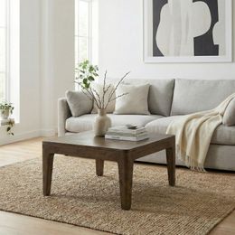 FineBuy Couchtisch 60cm Mango Massivholz Walnuss Sofatisch Wohnzimmertisch Beistelltisch