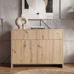 FineBuy Sideboard Eiche Dekor 88cm Kommode Anrichte Standschrank mit T&uuml;ren Schubladen