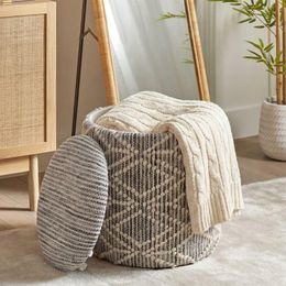 FineBuy Sitzhocker mit Stauraum Stoff 40cm Grau Stoffhocker Rund Polsterhocker Hocker