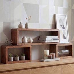 FineBuy Standregal 3er Set Sheesham Holz Massiv Cube Dekoregal Holzregal Echtholz Regal
