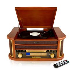 Denver MCR-50 Musiksystem f&uuml;r Vinyls, CDs und Kassetten, retro, braun