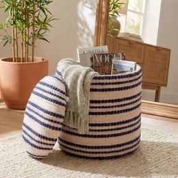 FineBuy Sitzhocker Stauraum Baumwolle 40cm Beige Stoffhocker Rund Polsterhocker Stoff