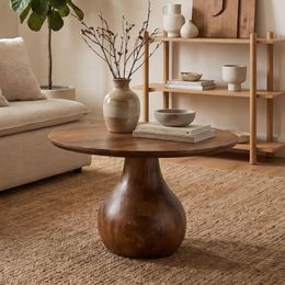 FineBuy Couchtisch Massivholz 60cm Sofatisch Rund Beistelltisch Tisch Tropfenfu&szlig; Holz