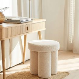 FineBuy Sitzhocker Teddy Stoff 40cm Creme Stoffhocker Rund Polsterhocker Beistellhocker