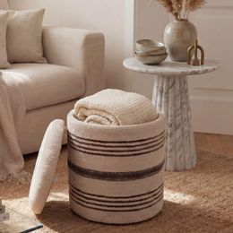 FineBuy Sitzhocker mit Stauraum Wolle 40cm Beige Stoffhocker Rund Polsterhocker Stoff