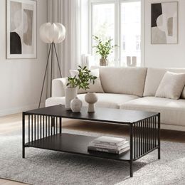 FineBuy Couchtisch 110cm Eiche Optik Schwarz Sofatisch Wohnzimmertisch Beistelltisch