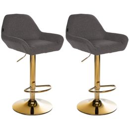 CLP 2er Set Barhocker Braga Stoffbezug mit Goldgestell I h&ouml;henverstellbar und 360 drehbar I moderner Barstuhl mit Fu&szlig;st&uuml;tze f&uuml;r K&uuml;che und Bar