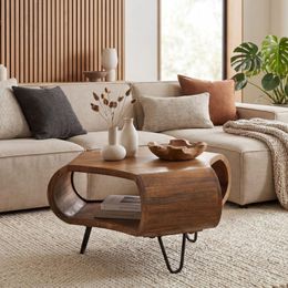 FineBuy Couchtisch Massivholz 60cm Wohnzimmertisch mit Stauraum Sofatisch Beistelltisch