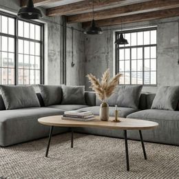 FineBuy Couchtisch Nierenform 122cm Massivholz white wash Wohnzimmertisch Beistelltisch