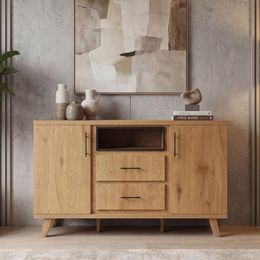 FineBuy Sideboard Eiche Dekor 150cm Kommode Anrichte Standschrank mit T&uuml;ren Schubladen