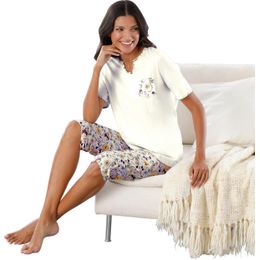CR&Eacute;ATION L Damen Capri-Schlafanzug aus Single-Jersey ecru-violett-bedruckt Gr&ouml;&szlig;e 52/54
