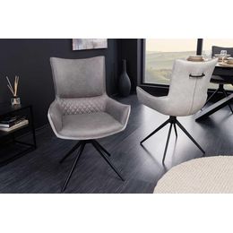Riess Ambiente Drehbarer Design Stuhl ALPINE grau hellgrau Armlehnen schwarze Metallbeine Polsterstuhl Riess-Ambiente Esszimmerstuhl K&uuml;chenstuhl Modern