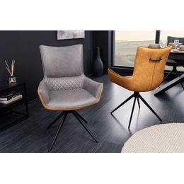 Riess Ambiente Drehbarer Design Stuhl ALPINE grau braun schwarze Metallbeine Armlehnen Polsterstuhl Riess-Ambiente Esszimmerstuhl K&uuml;chenstuhl Modern