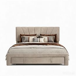 Genki Living Polsterbett, Beige, Holz, Textil, 1 Schubladen, 140x200 cm, FSC 100%, Schlafzimmer, Betten, Polsterbetten