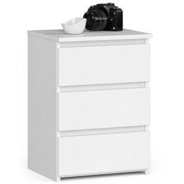 Akord Nachtschrank, Wei&szlig;, Holzwerkstoff, Nachbildung, 3 Schubladen, Rechteckig,Rechteckig, 40x57x35 cm, Schlafzimmer, Nachttische