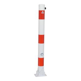 Schake Absperrpfosten Typ 476FUB, umlegbar + Dreikantverschlu&szlig;, &Oslash; 76mm, wei&szlig; / rot)