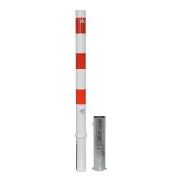 Schake Absperrpfosten Typ 476FB, herausnehmbar, &Oslash; 76mm + Dreikantverschlu&szlig;, wei&szlig; / rot + Bodenh&uuml;lse)