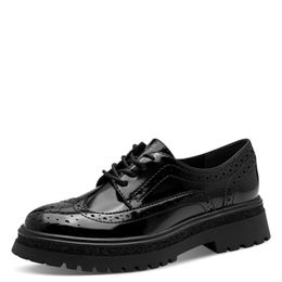 Tamaris Damen Schn&uuml;rschuh, Gr. 40schwarz, Lacklederimitat, gl&auml;nzend, festlich, Schuhe, Halbschuh, Businessschuh in veganer Verarbeitung