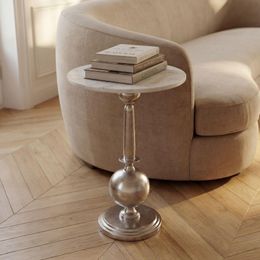 FineBuy Beistelltisch 40cm Alu Metall Couchtisch Wohnzimmertisch Marmor Platte Wei&szlig; Rund