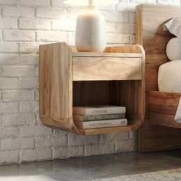 FineBuy Nachttisch 35x33cm Massivholz Nachtkonsole H&auml;ngend Schublade schwebend Nako