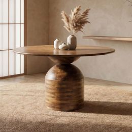 FineBuy Esstisch Rund 120cm Massivholz Esszimmertisch K&uuml;chentisch 4 Personen Handmade