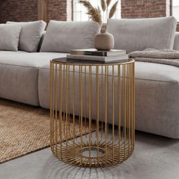 FineBuy Beistelltisch 40cm Sofatisch Metall Glas Wohnzimmertisch Couchtisch Rund Gold